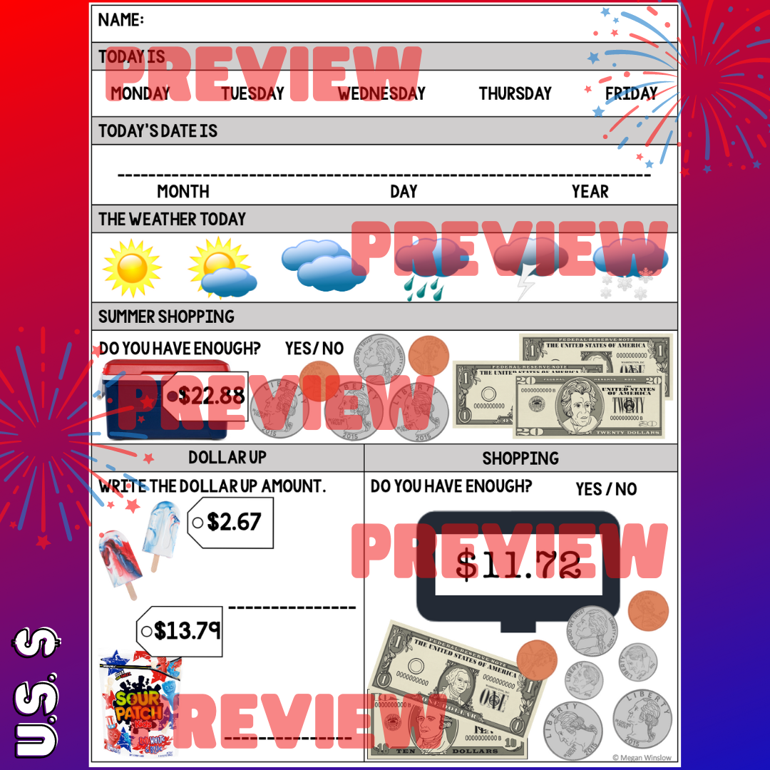 Summer Life Skills Morning Work - Summer Edition - Special Education ...