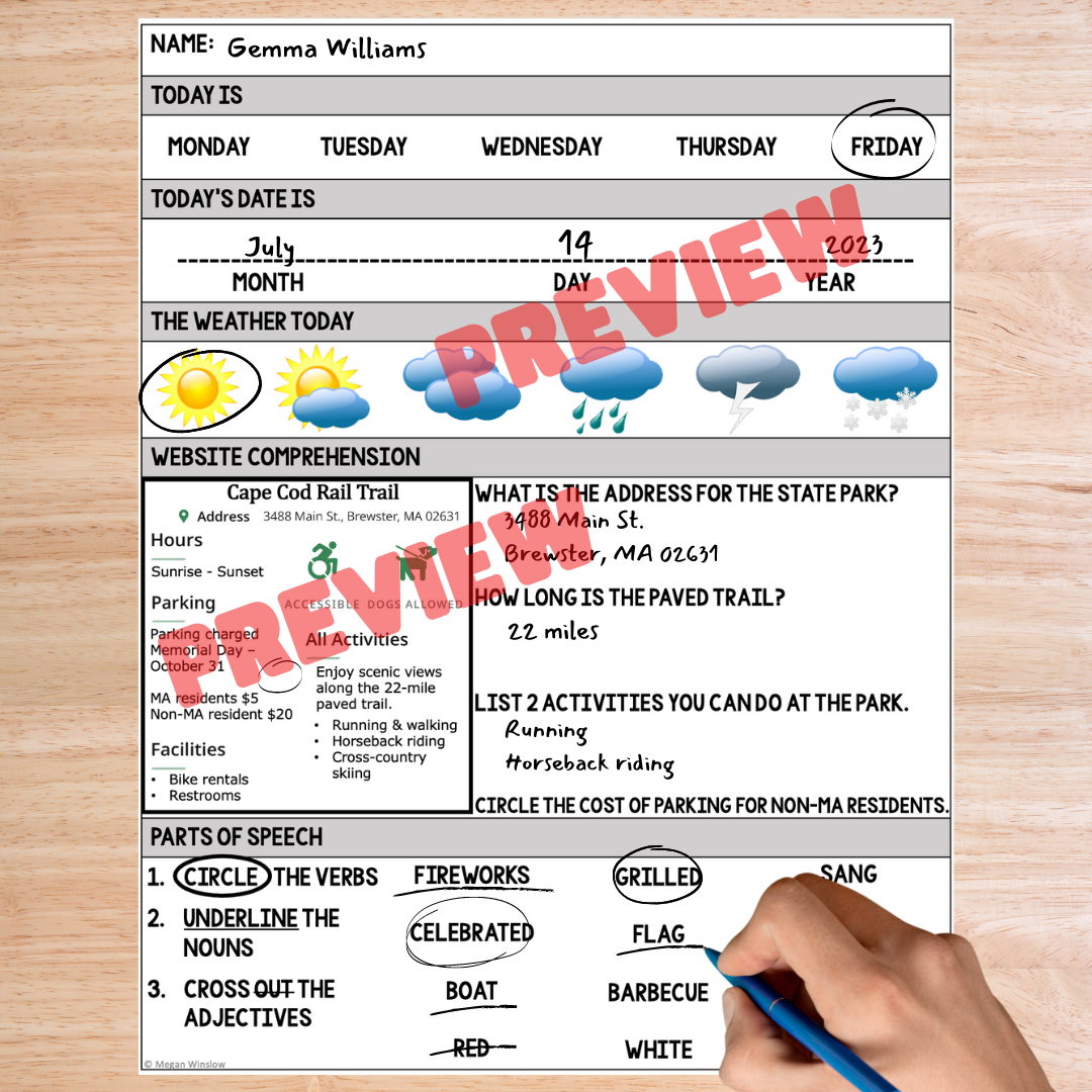 Summer Life Skills Morning Work - Summer Edition - Special Education ...