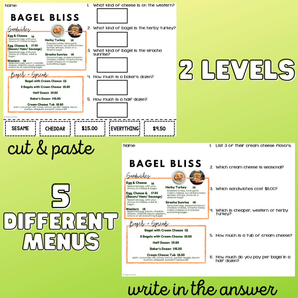 Understanding Menus Unit 1 - Reading Menus & Menu Math - Life Skills ...