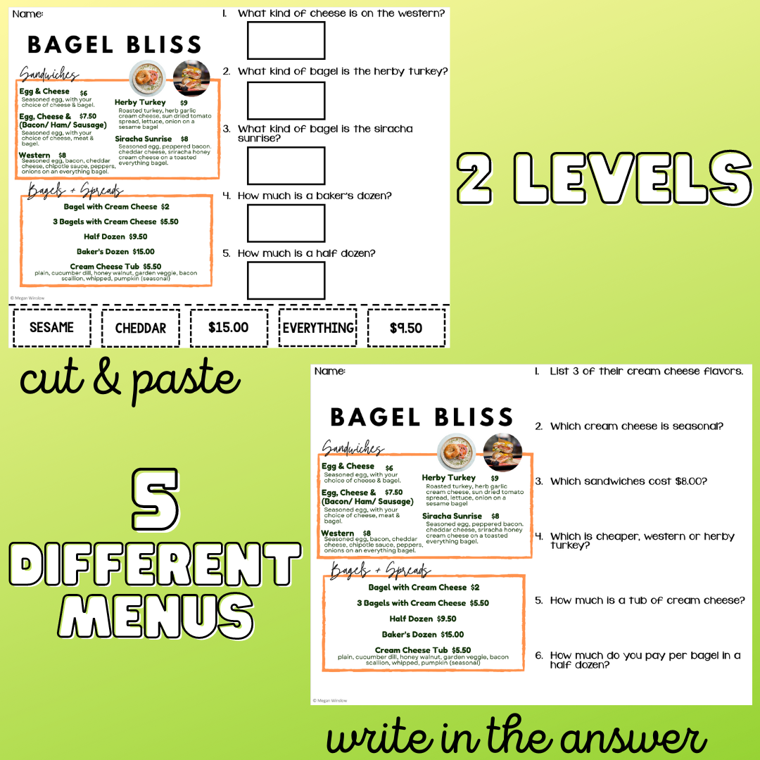 Understanding Menus Unit 1 - Reading Menus & Menu Math - Life Skills ...