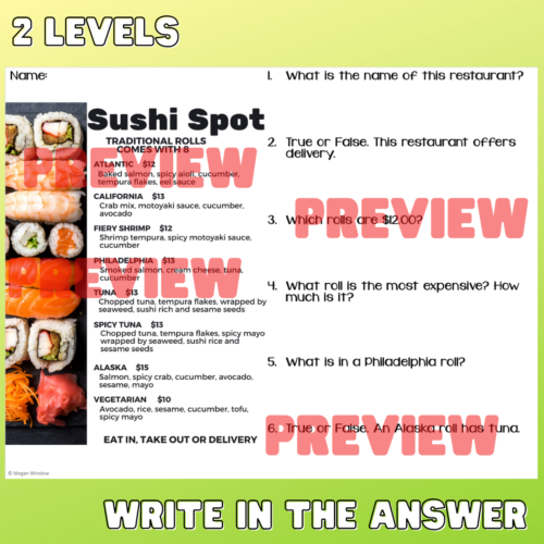 Understanding Menus Unit 1 - Reading Menus & Menu Math - Life Skills ...