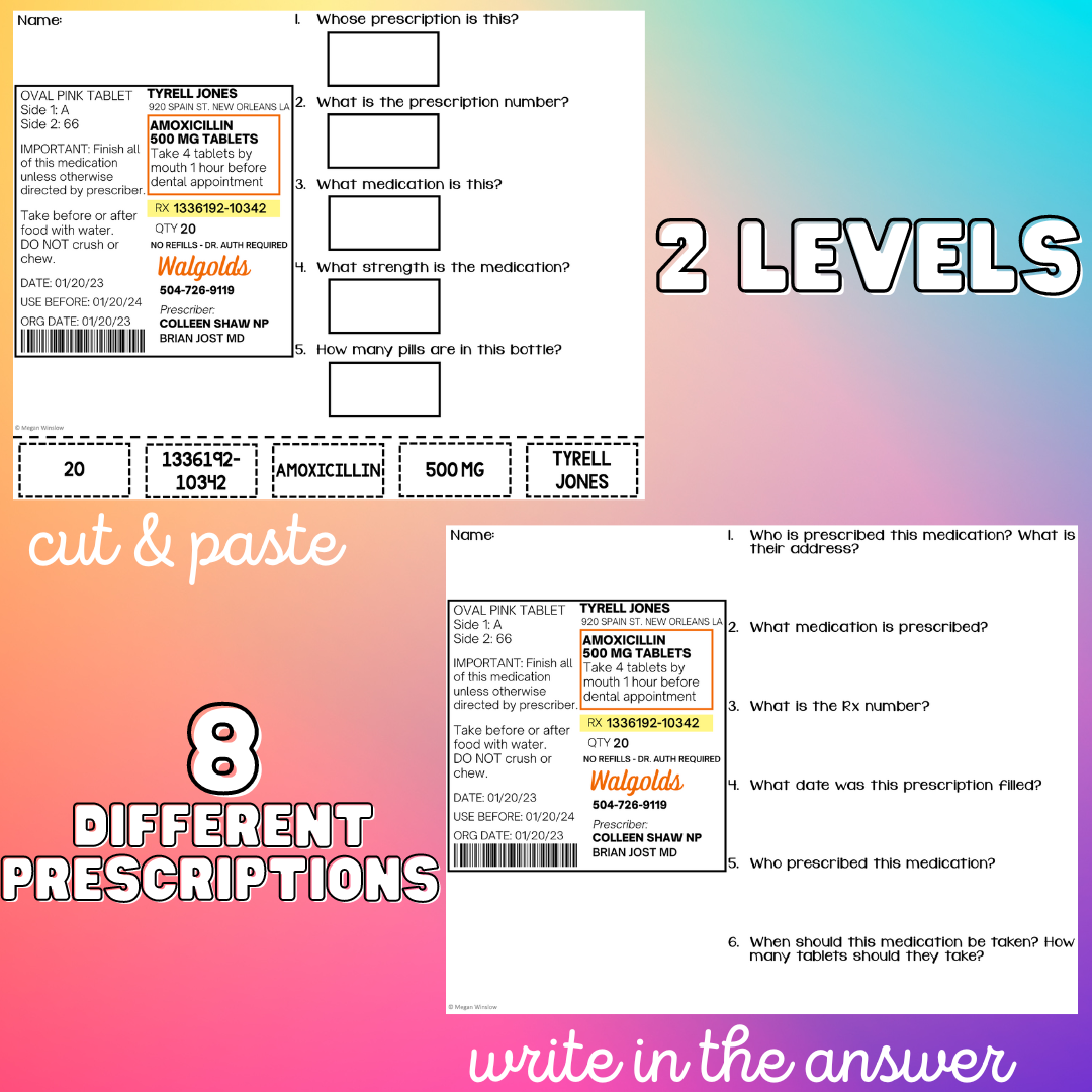 Reading Prescriptions - Unit 2 - Functional Reading - Life Skills ...