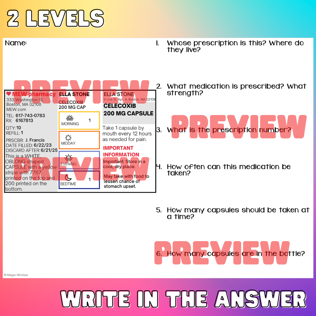 Reading Prescriptions - Unit 2 - Functional Reading - Life Skills ...