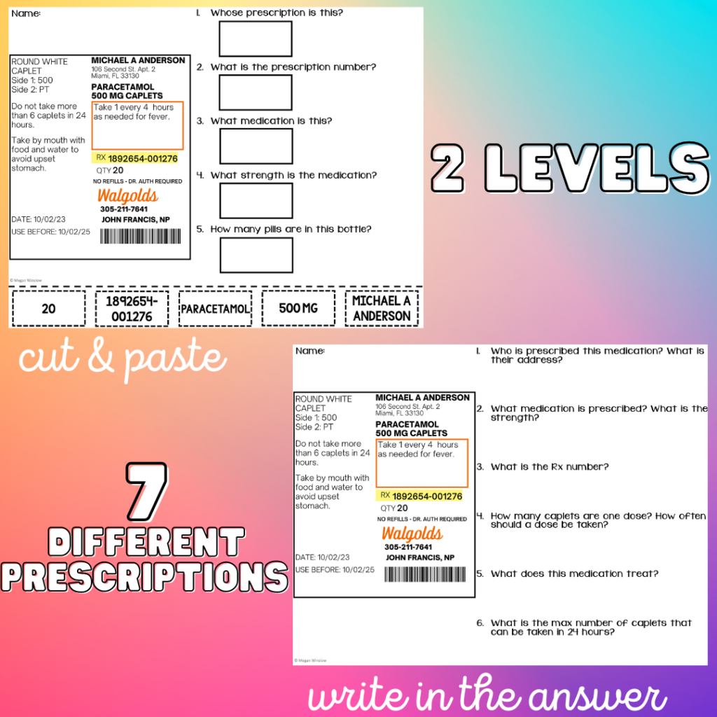 Reading Prescriptions - Unit 3 - Functional Reading - Life Skills ...