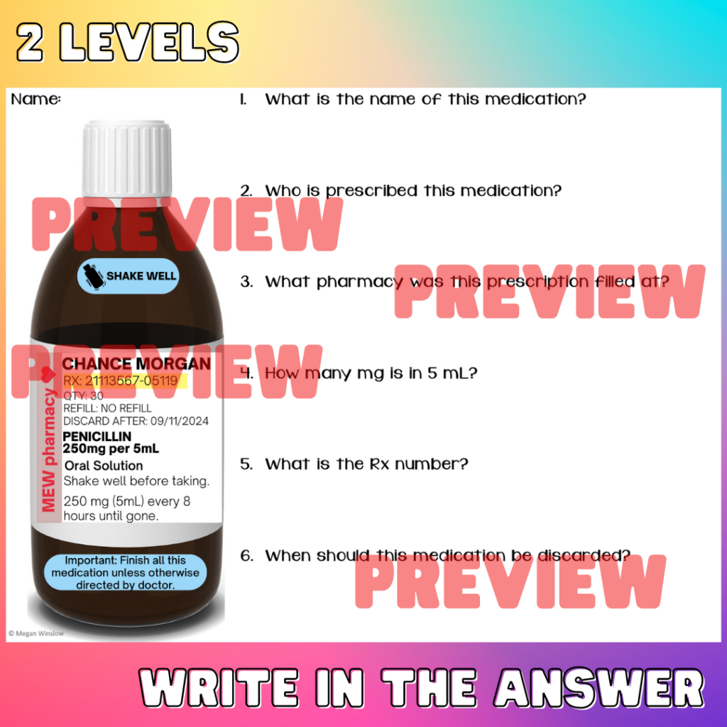 Reading Prescriptions - Unit 3 - Functional Reading - Life Skills ...