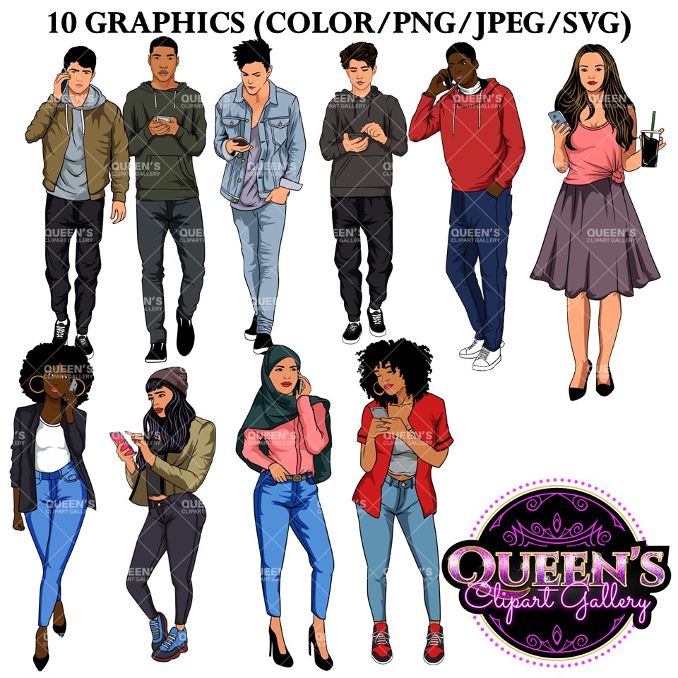 Teens on Phones Clipart | Teenagers on Phones Clipart | Cell Phones ...