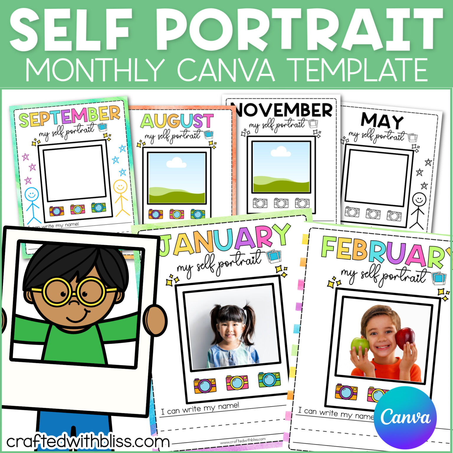 Monthly Self Portrait Activity | Canva Template | Made By Teachers