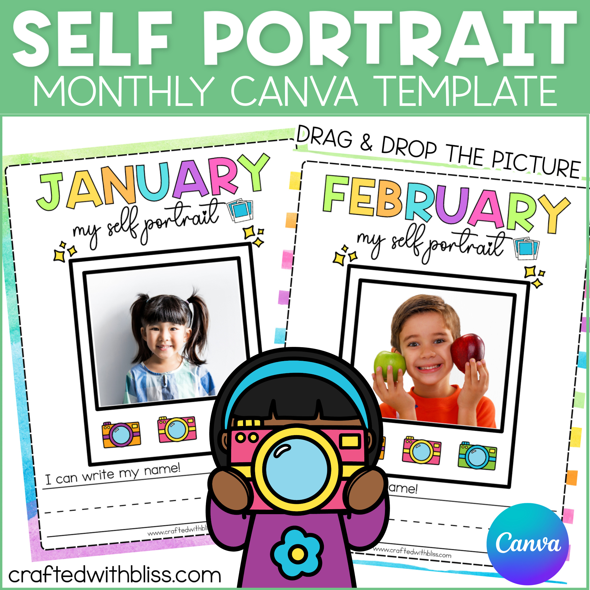 Monthly Self Portrait Activity | Canva Template | Made By Teachers