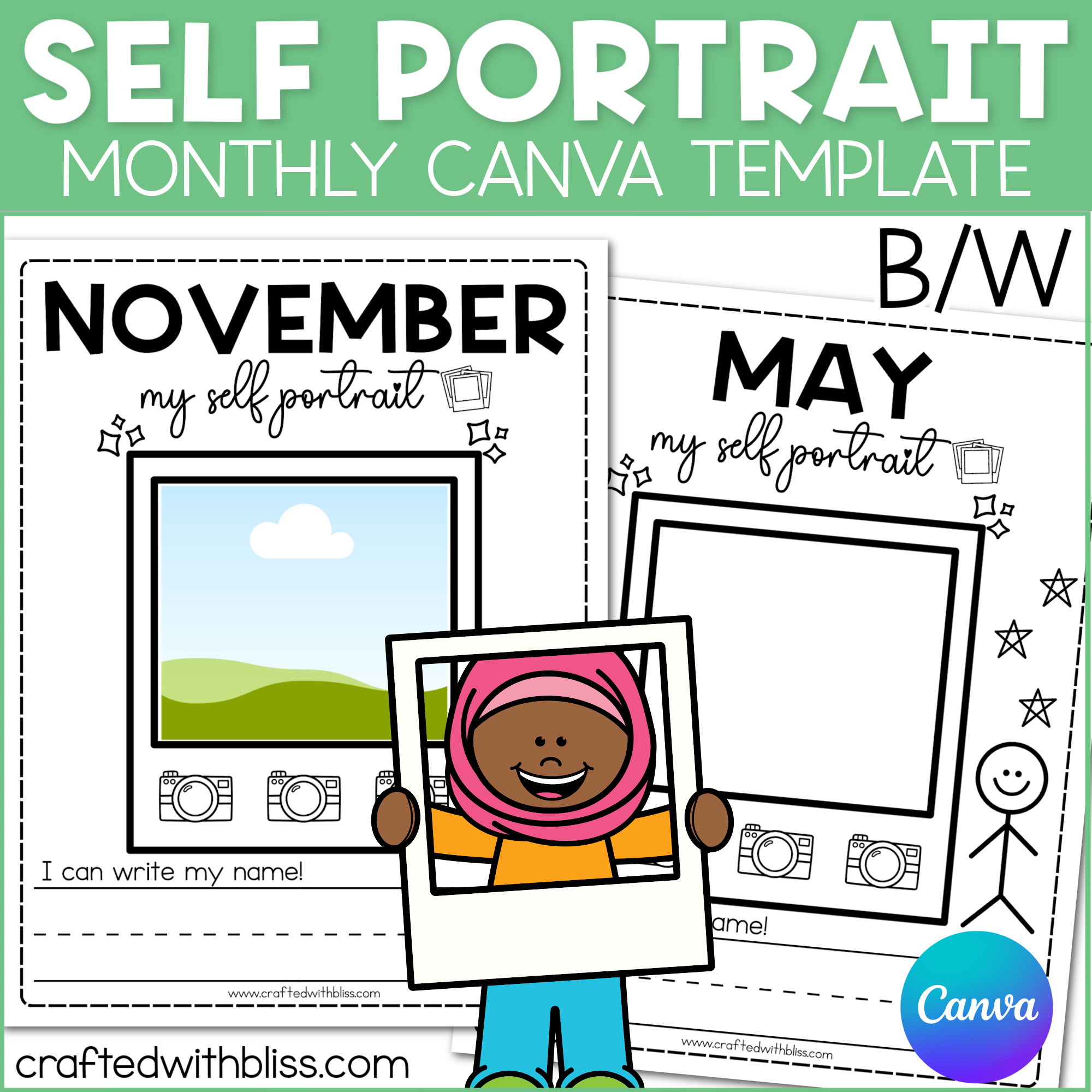 Monthly Self Portrait Activity | Canva Template | Made By Teachers