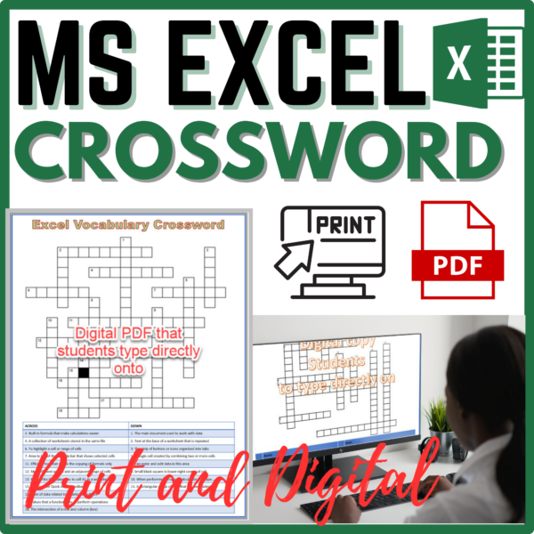 Microsoft Excel Vocabulary Crossword Puzzle - Digital and print ...