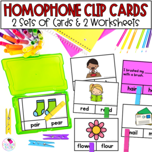 Homophones Clip Cards Grammar Practice and Worksheets - Vocabulary ...