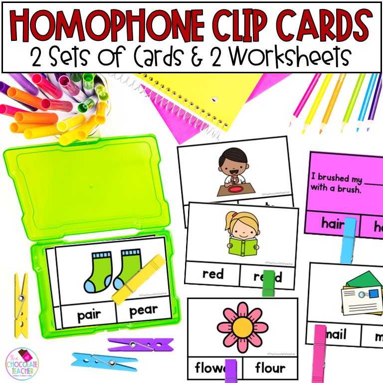 Homophones Clip Cards Grammar Practice and Worksheets - Vocabulary ...