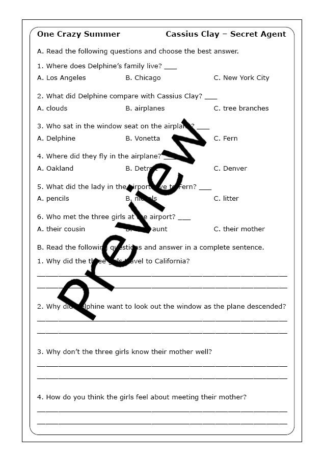 Rita Williams-Garcia "One Crazy Summer" worksheets | Made By Teachers