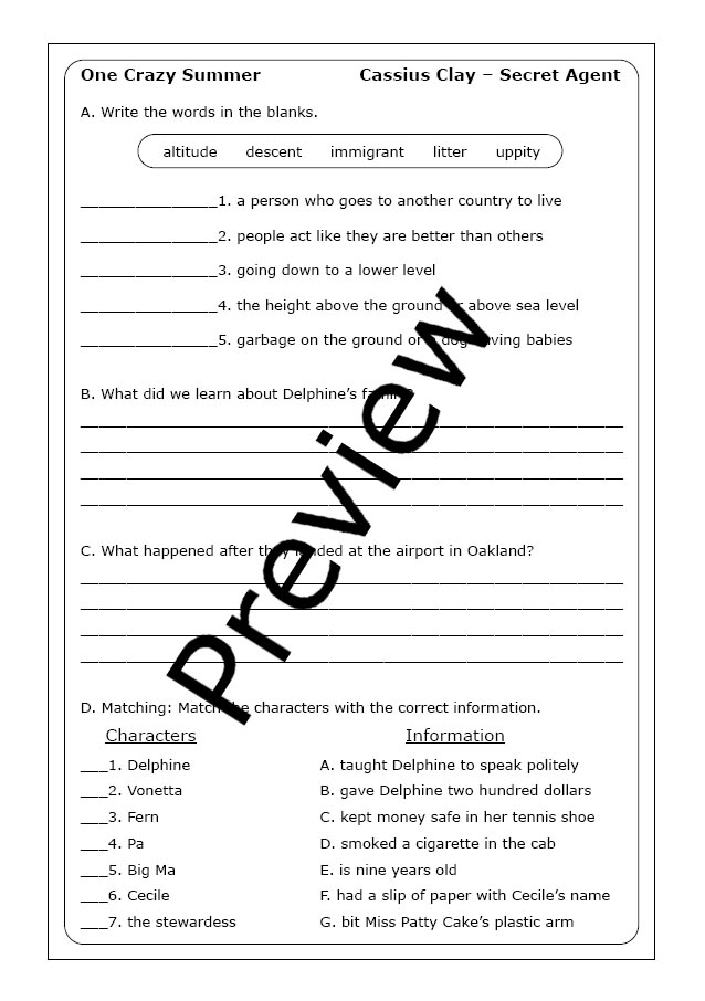 Rita Williams-Garcia "One Crazy Summer" worksheets | Made By Teachers
