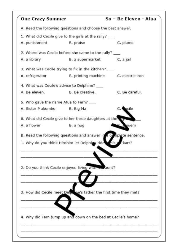Rita Williams-Garcia "One Crazy Summer" worksheets | Made By Teachers