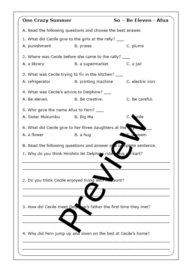 Rita Williams-Garcia "One Crazy Summer" worksheets | Made By Teachers