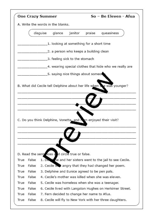 Rita Williams-Garcia "One Crazy Summer" worksheets | Made By Teachers