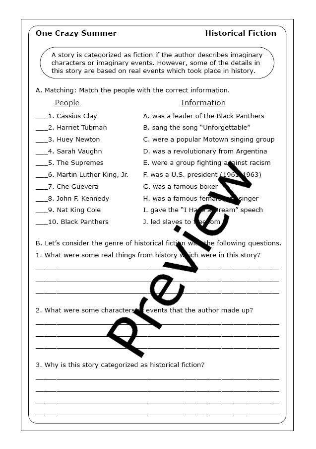 Rita Williams-Garcia "One Crazy Summer" worksheets | Made By Teachers
