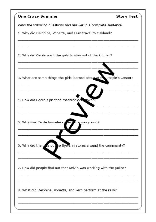 Rita Williams-Garcia "One Crazy Summer" worksheets | Made By Teachers