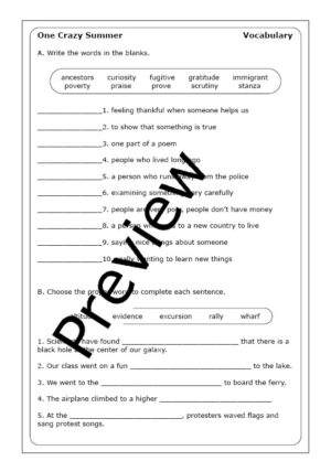 Rita Williams-Garcia "One Crazy Summer" worksheets - Made By Teachers