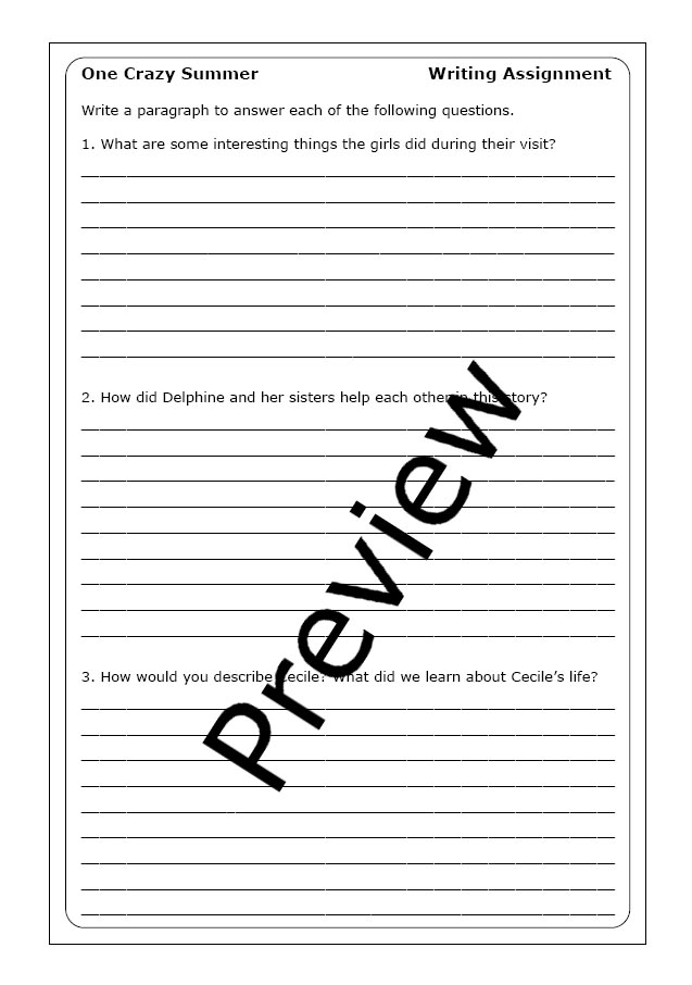 Rita Williams-Garcia "One Crazy Summer" worksheets - Made By Teachers