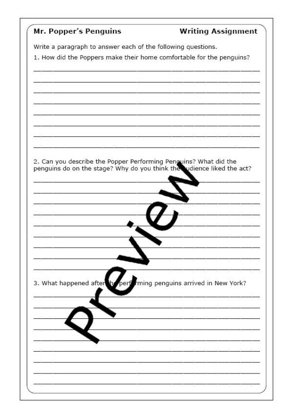 Richard and Florence Atwater "Mr. Popper's Penguins" worksheets | Made ...