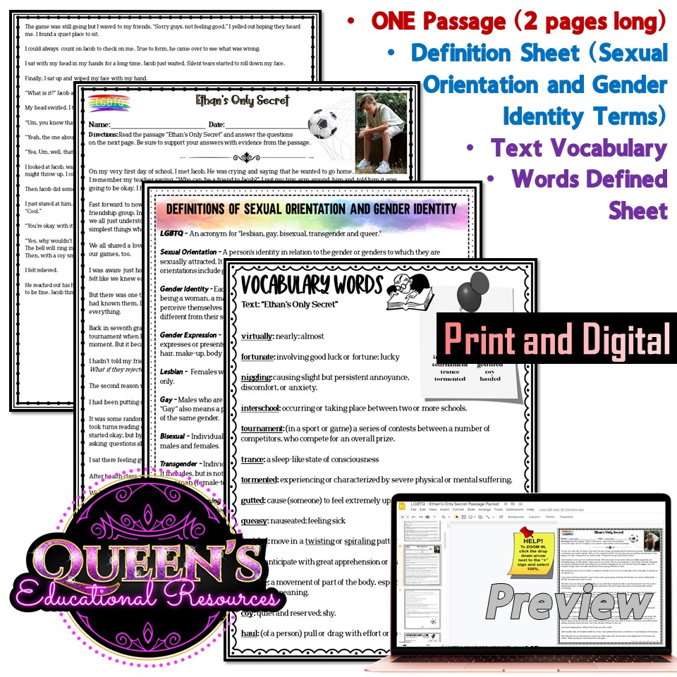 LGBTQ Reading Passage | LGBTQ Activities | LGBTQ Worksheets | Pride ...
