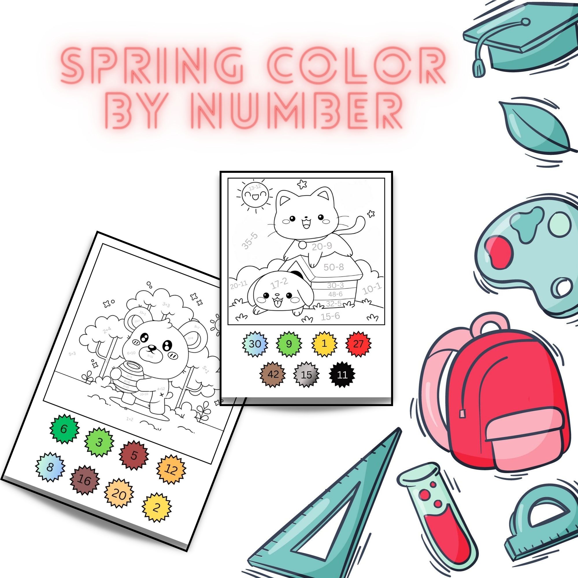 SPRING ADDITON AND SUBTRACTION COLOR BY NUMBER | Made By Teachers