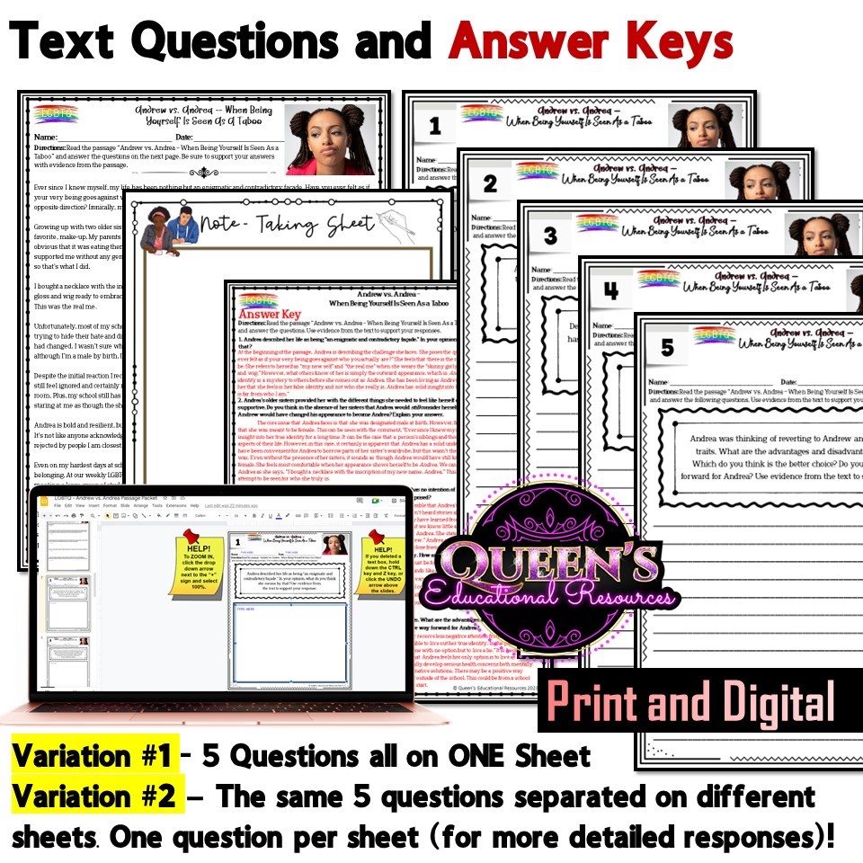 LGBTQ Reading Passage | LGBTQ Activities | LGBTQ Worksheets | Pride ...