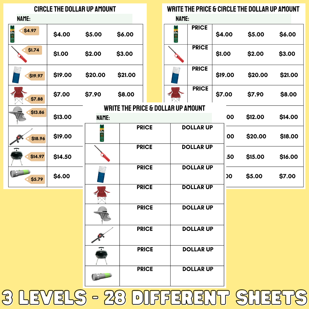 Dollar Up Shopping Worksheets - Camping Store - Life Skills | Made By ...