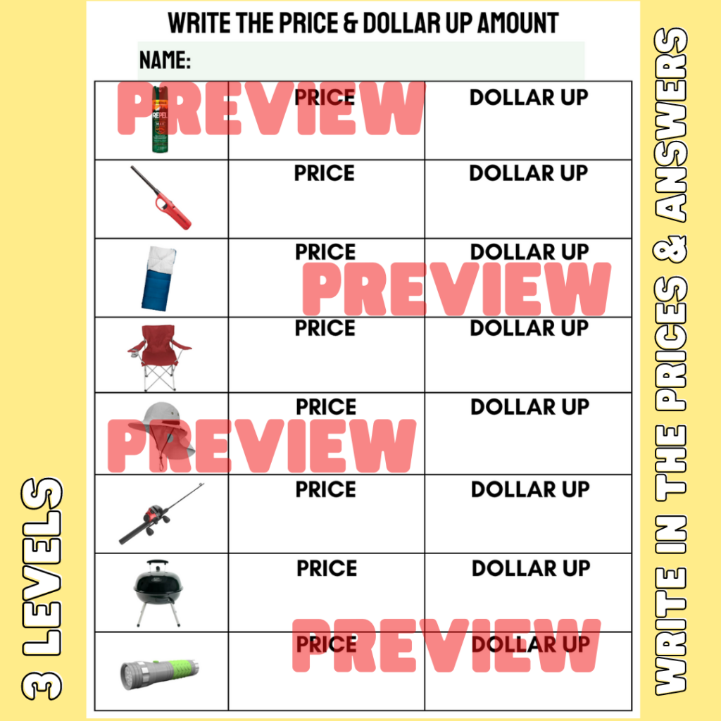 Dollar Up Shopping Worksheets - Camping Store - Life Skills | Made By ...