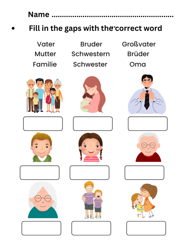 German Family Members Flashcards & Worksheets. Vocab activity games for ...