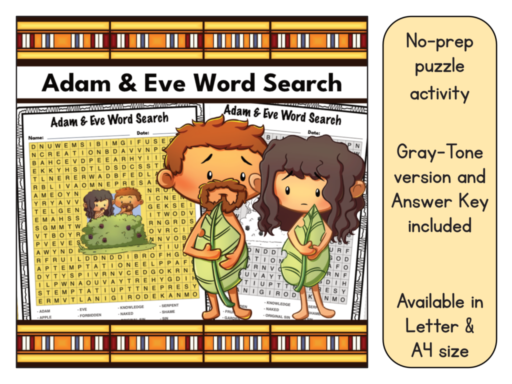 Adam and Eve Word Search Bible Puzzle Activity Worksheet | Made By Teachers