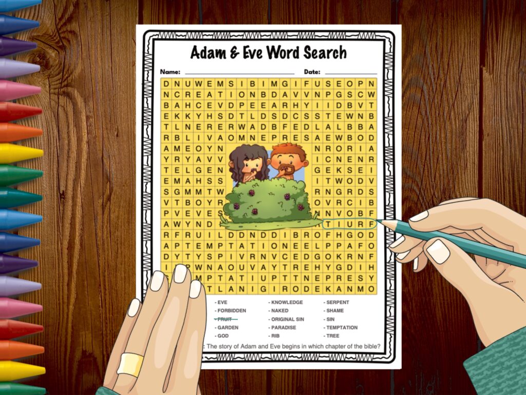 Adam and Eve Word Search Bible Puzzle Activity Worksheet | Made By Teachers