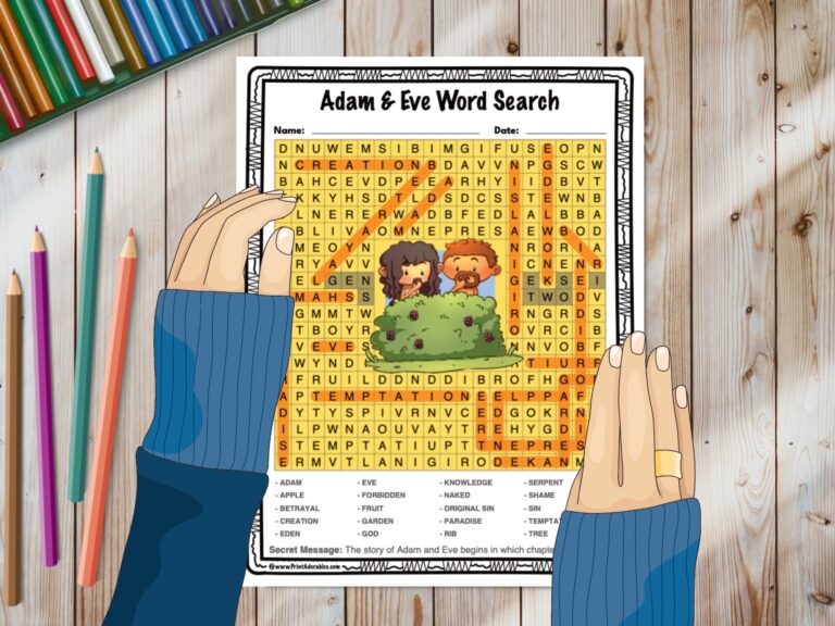 Adam and Eve Word Search Bible Puzzle Activity Worksheet | Made By Teachers