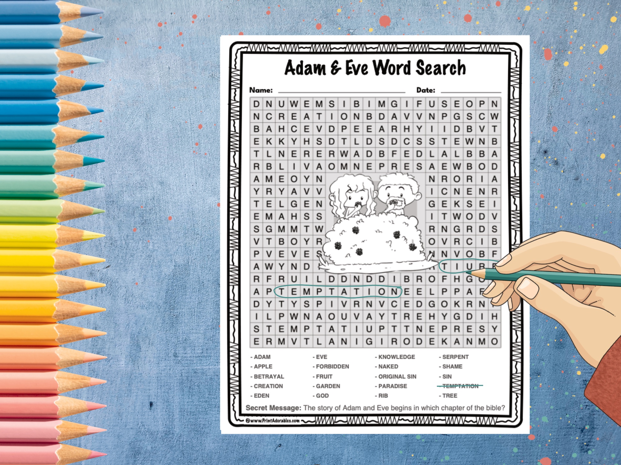 Adam and Eve Word Search Bible Puzzle Activity Worksheet | Made By Teachers