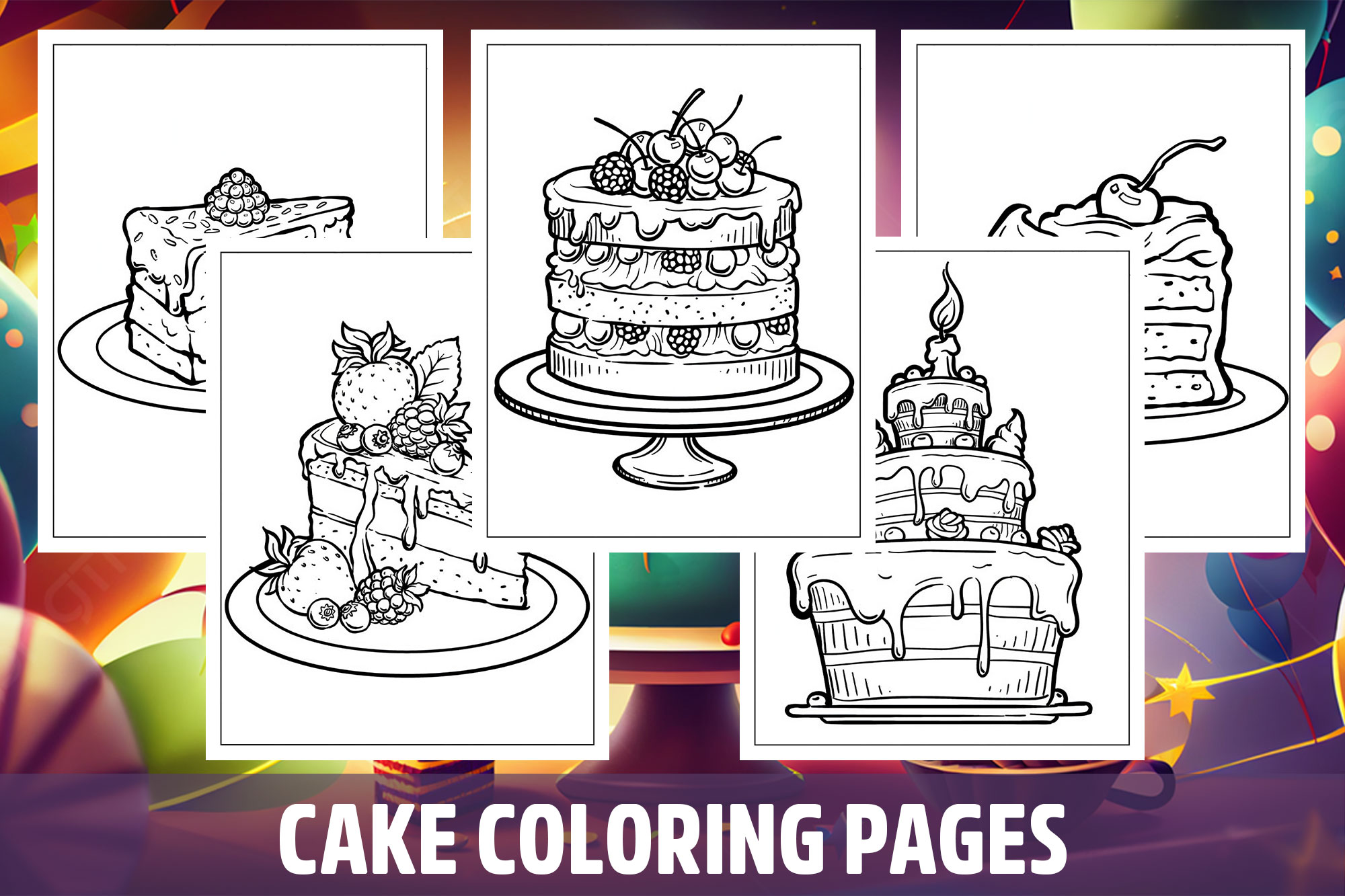 Cake Coloring Pages for Kids, Girls, Boys, Teens Birthday School ...
