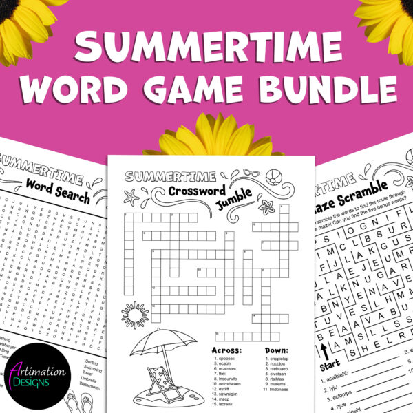 Summer Word Game Bundle | Crossword Jumble | Maze Scramble | Word ...