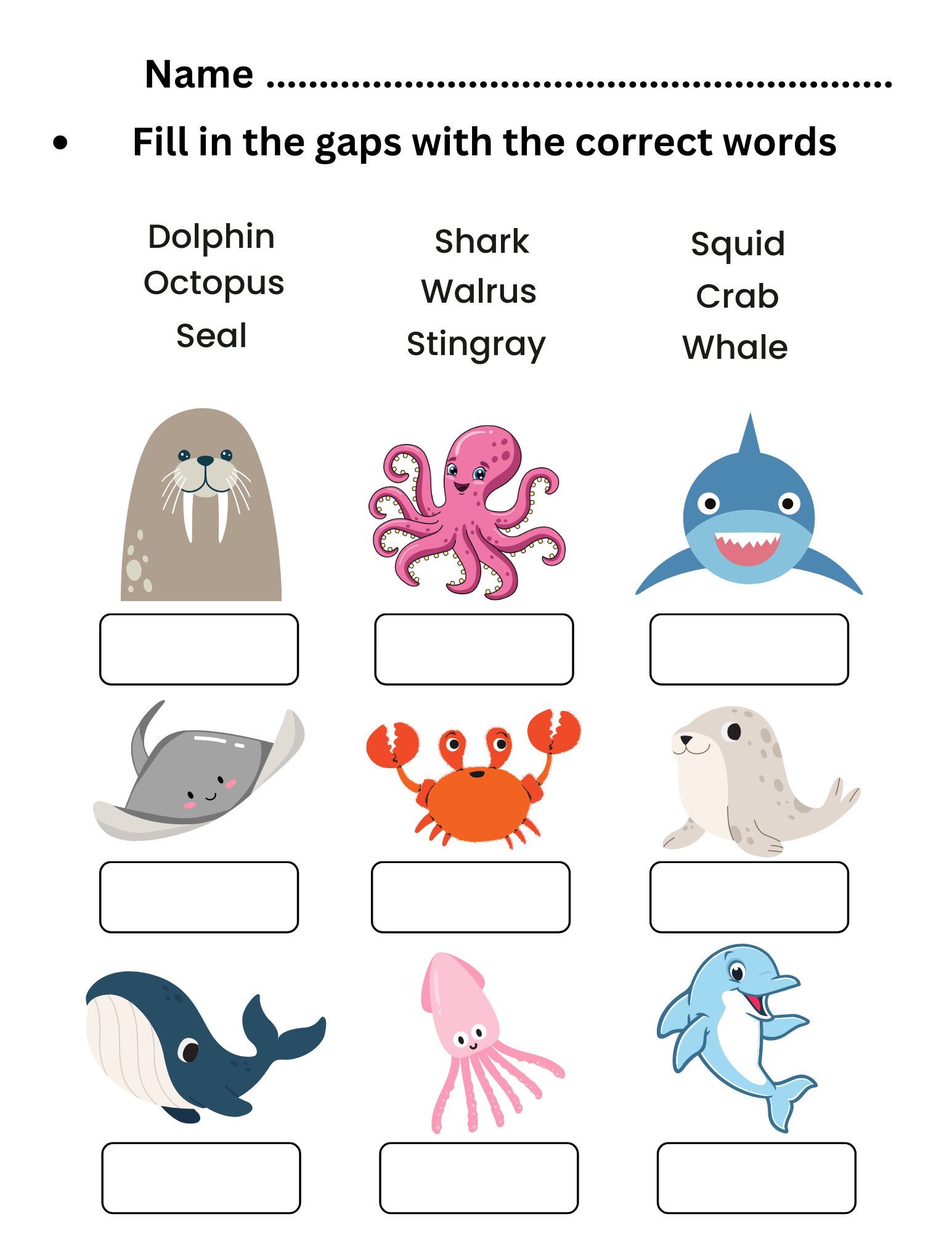 Ocean Animals Flashcards & Worksheets. Vocab & activity games for kids ...