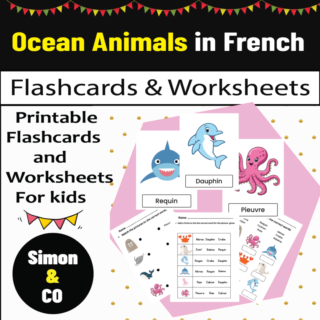 French Ocean Animals Flashcards & Worksheets. Vocab & activity games ...