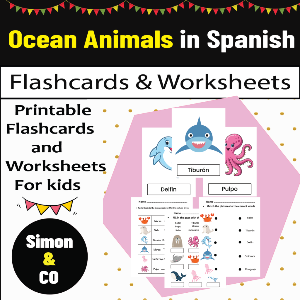 Spanish Ocean Animals Flashcards & Worksheets. Vocab & activity games ...