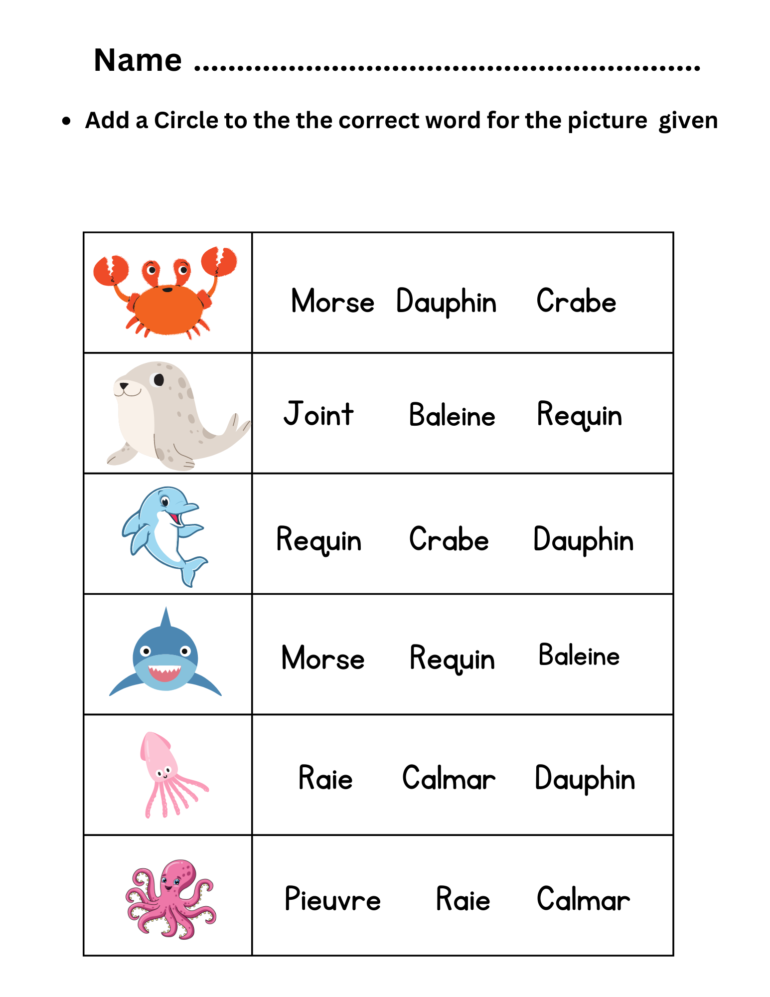 French Ocean Animals Flashcards & Worksheets. Vocab & activity games ...