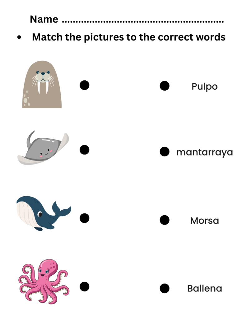 Spanish Ocean Animals Flashcards & Worksheets. Vocab & activity games ...
