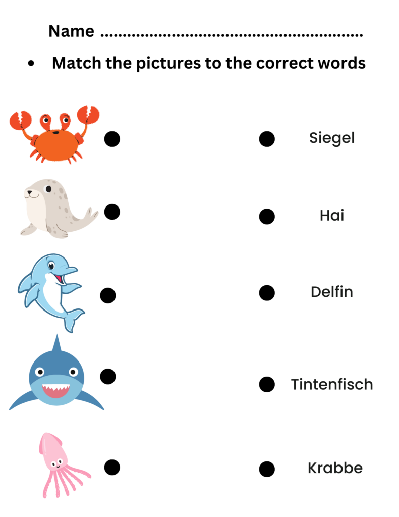 German Ocean Animals Flashcards & Worksheets. Vocab activity games for ...