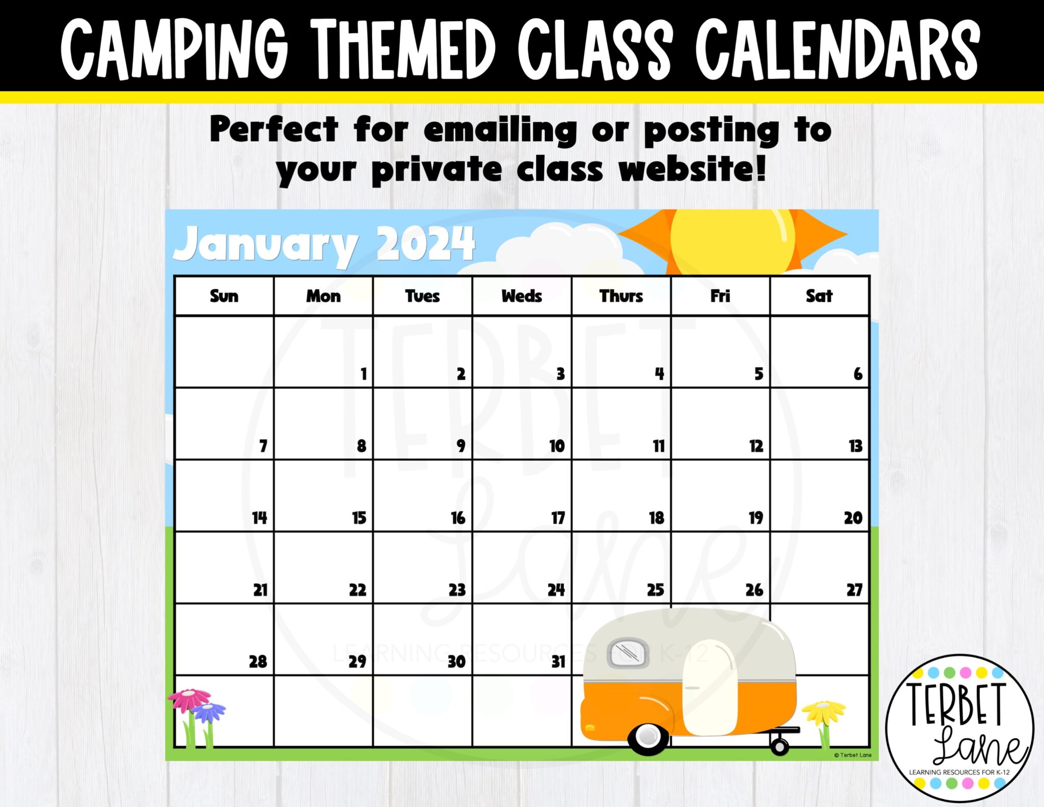 Camping Themed Editable Calendar 2023-2025 | Made By Teachers