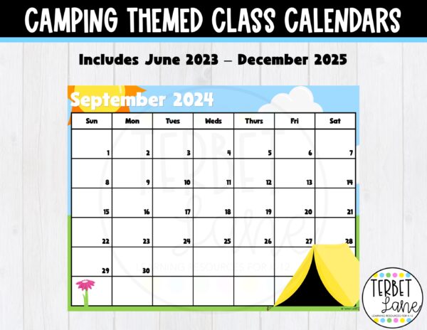 Camping Themed Editable Calendar 2023-2025 | Made By Teachers