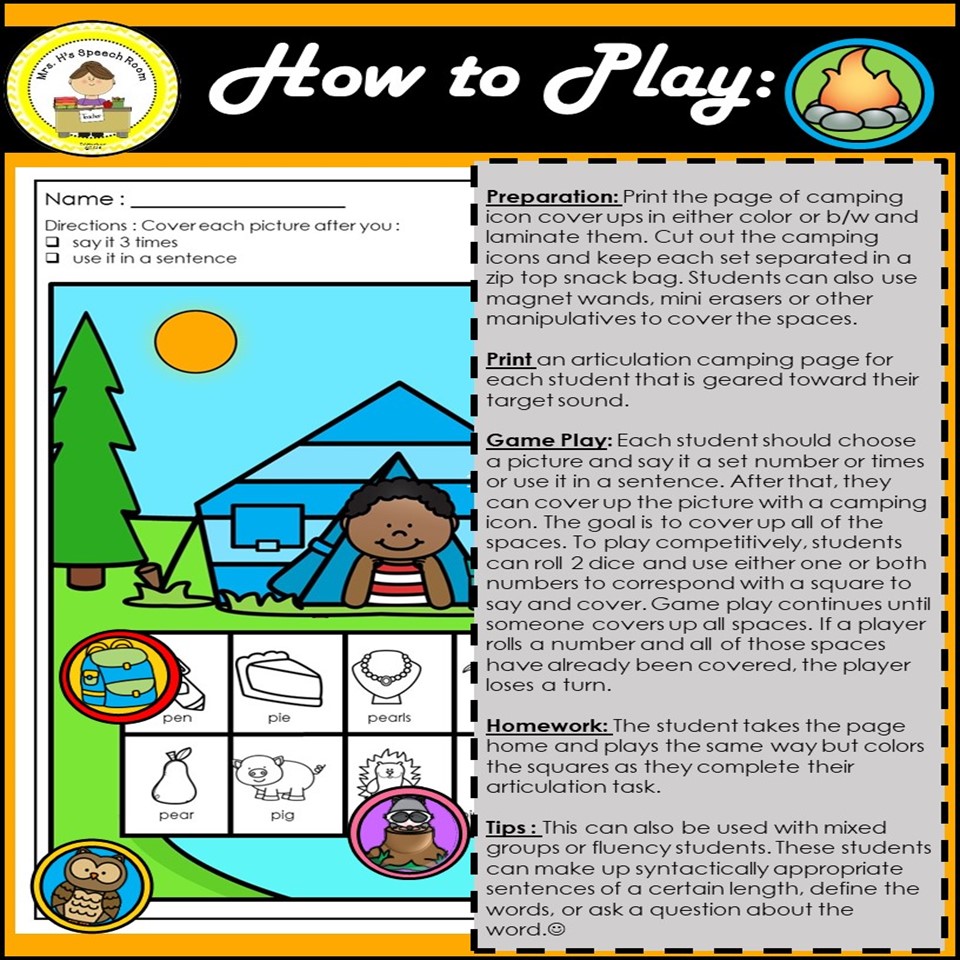 Camping Speech Therapy Articulation Activity | Made By Teachers