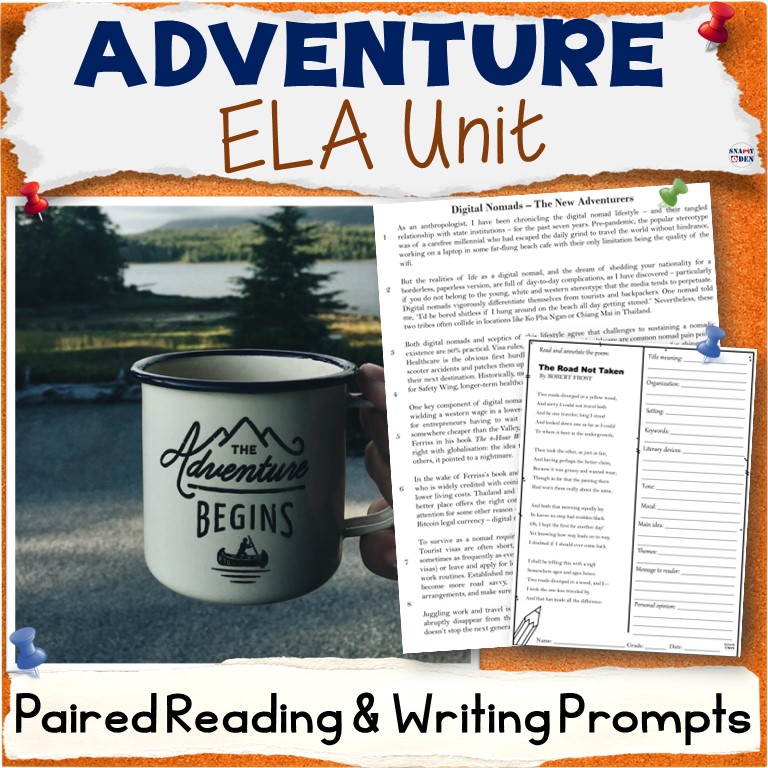 Adventure Unit - Middle School Paired Reading, Prompts - Print and ...
