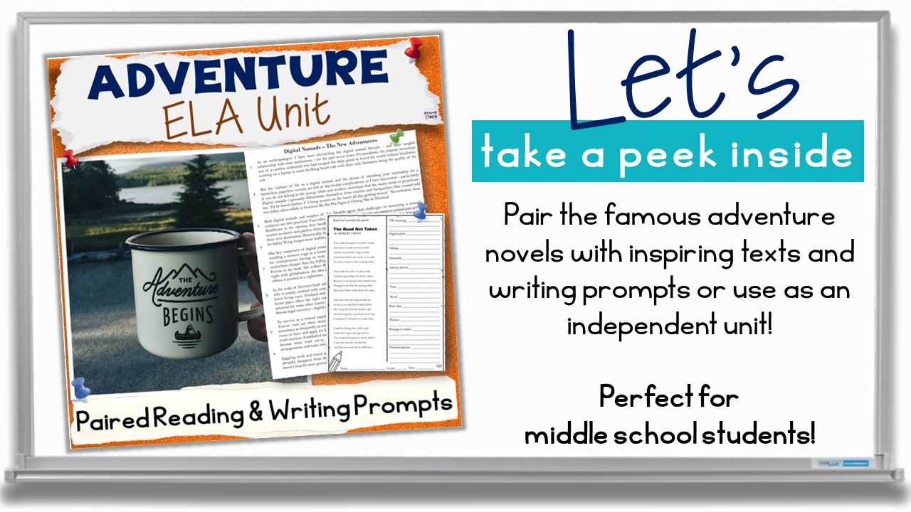 Adventure Unit - Middle School Paired Reading, Prompts - Print and ...