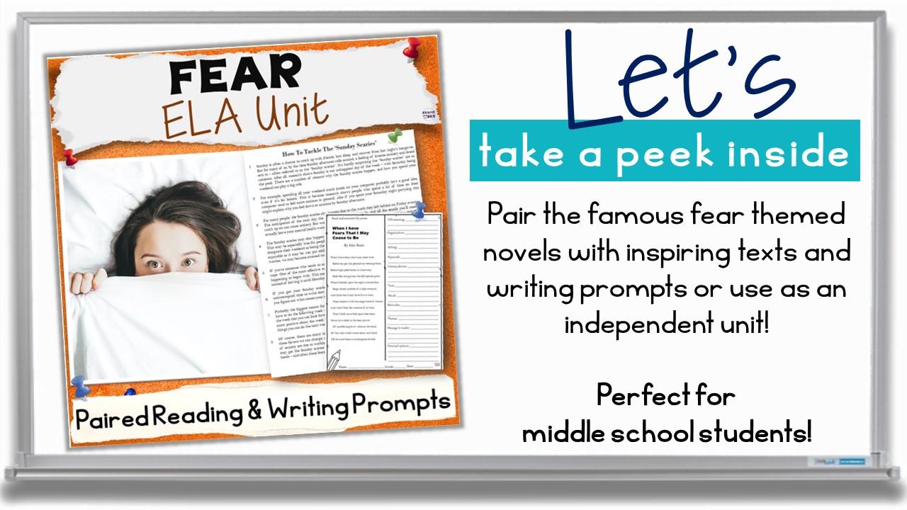 Fear Unit - Middle School Paired Reading, Writing Prompts - Print and ...